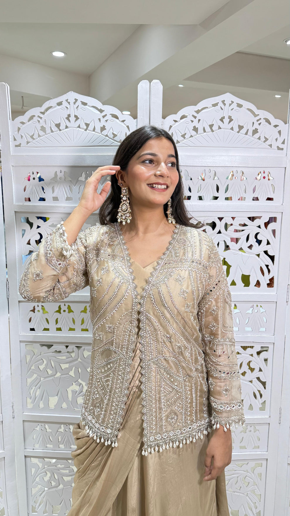 Drape saree kathdaana Jardoshi Sequence motiwork – Shree Radha ...
